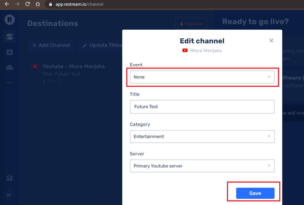 Cómo transmitir a través de Youtube usando Restream y Eventtia